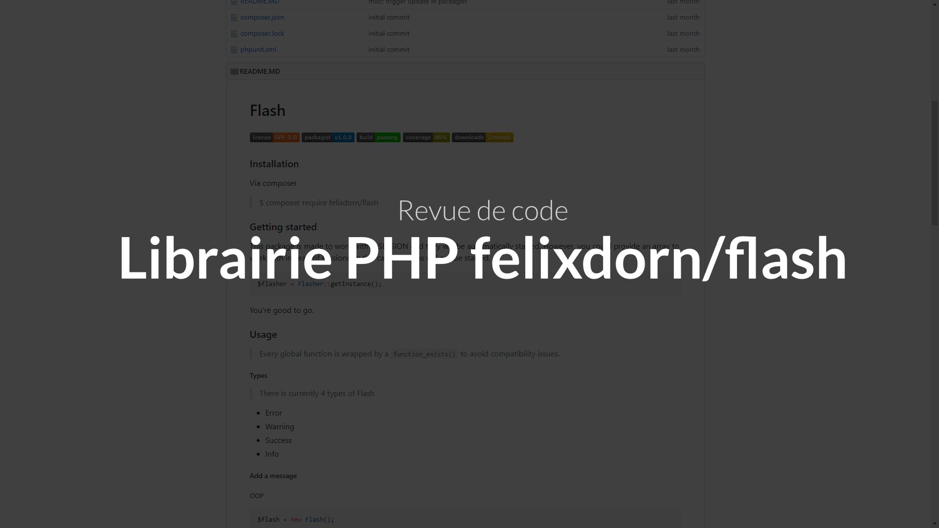 Tutoriel vidéo PHP : Revue de code : felixdorn/flash | Grafikart